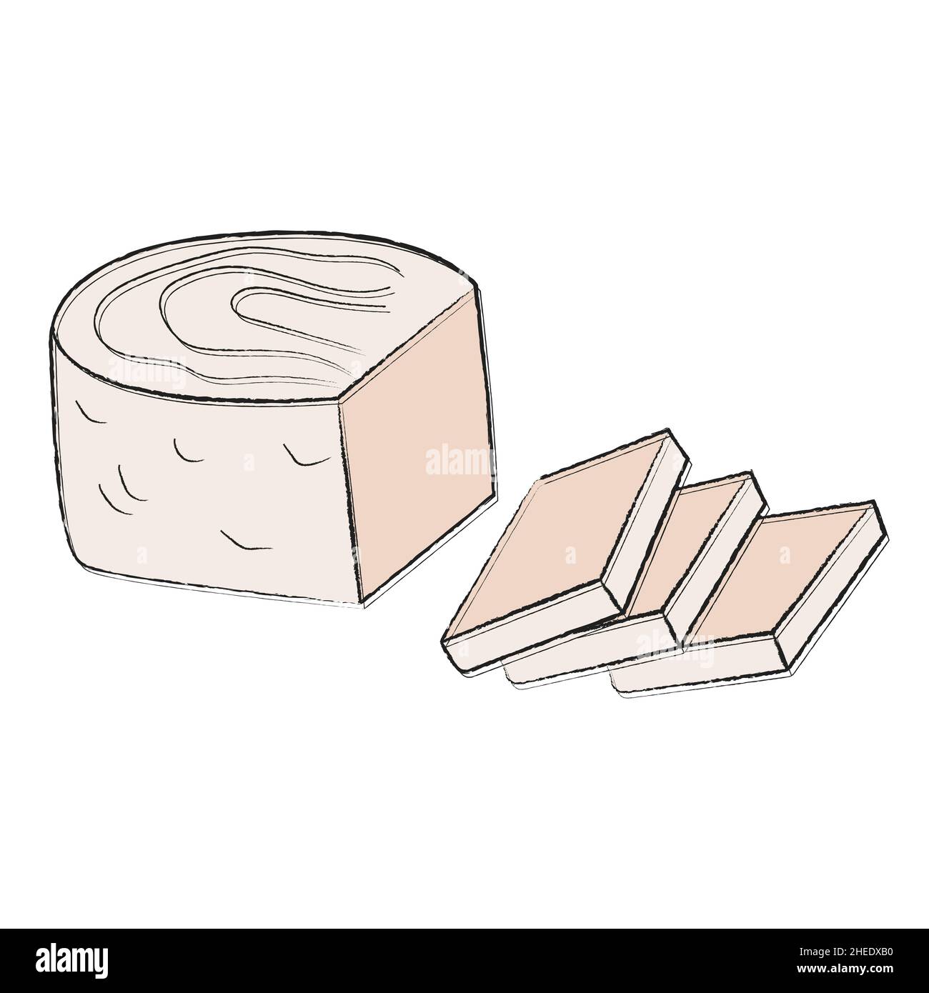 Soft white cream cheese cut into rectangular pieces. Linear flat food ...