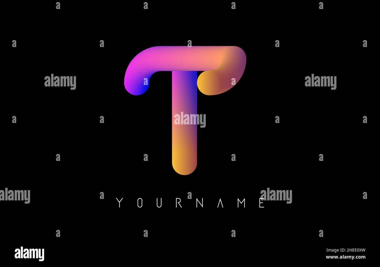 Letter T logo with rainbow 3d gradient. Creative vector illustration ...