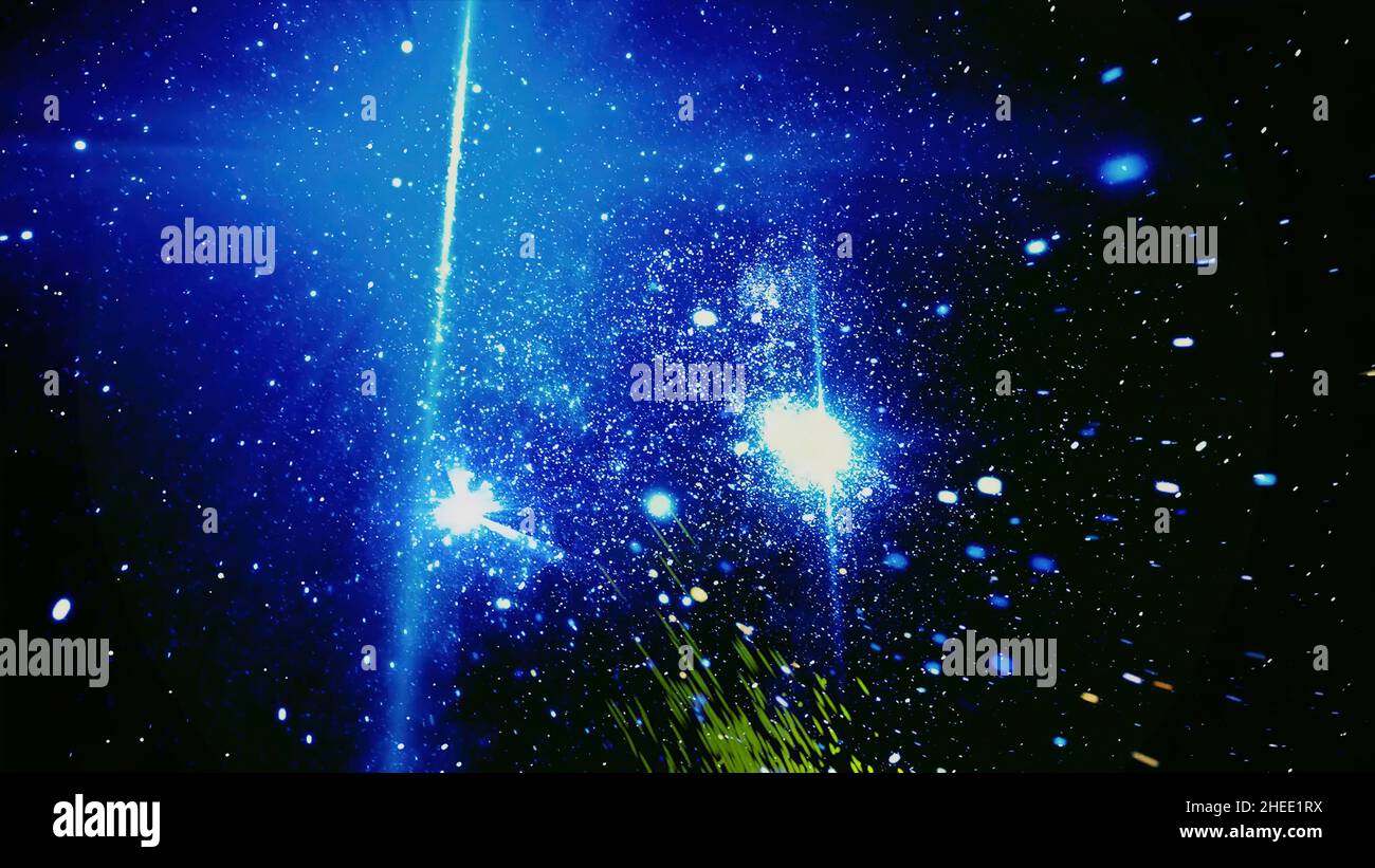 Space travel through stars trails and glowing light rays, seamless loop ...