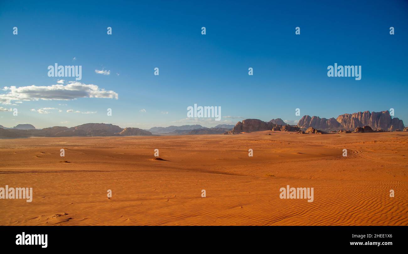 Enchanting red sand landscape in Jordan's Wadi Rum desert Stock Photo ...