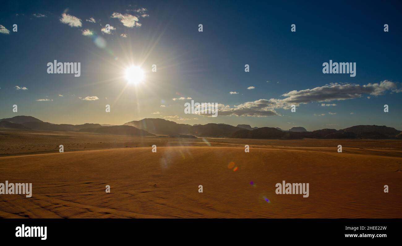 Enchanting red sand landscape in Jordan's Wadi Rum desert Stock Photo ...