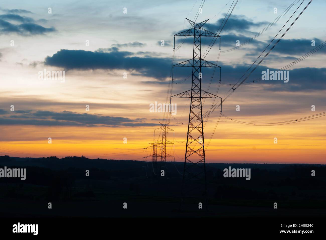 high voltage electricity pylons at sunset Stock Photo - Alamy high voltage electricity pylons at sunset Stock Photo - Alamy