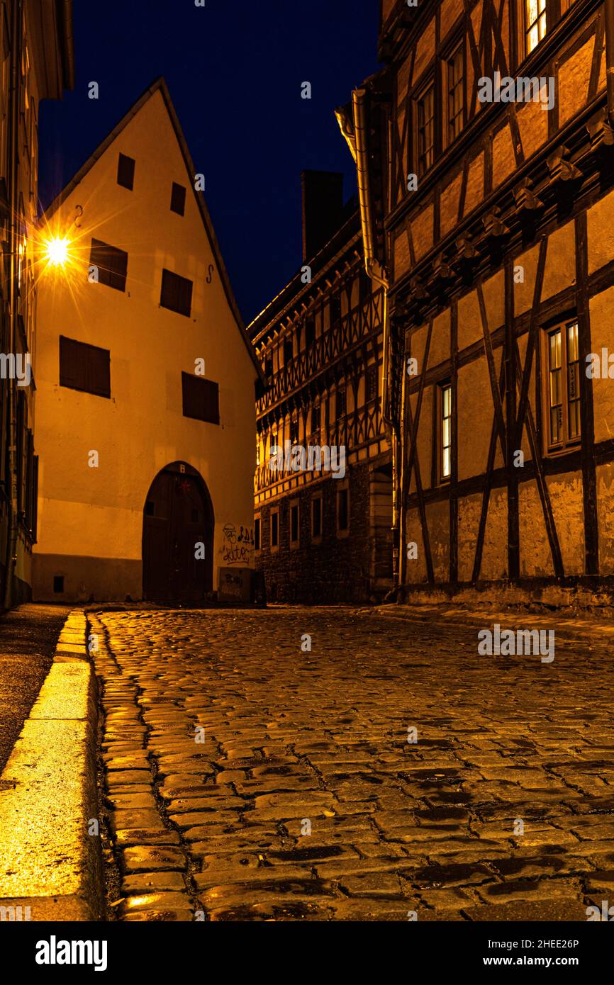 medieval scales alley in Erfurt by night Stock Photo - Alamy