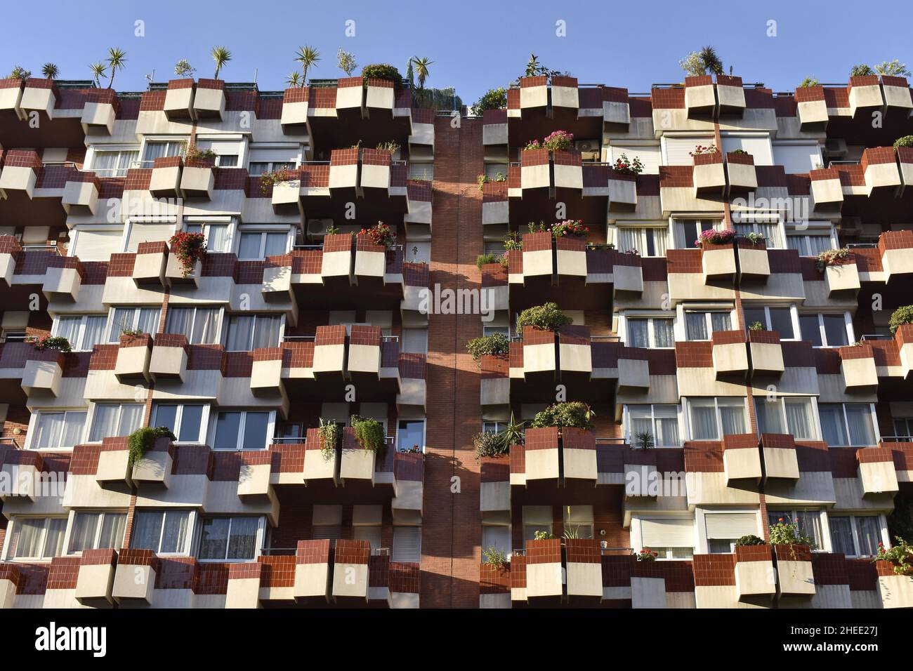 Modern residential block facade with balconies, Barcelona Spain Europe ...