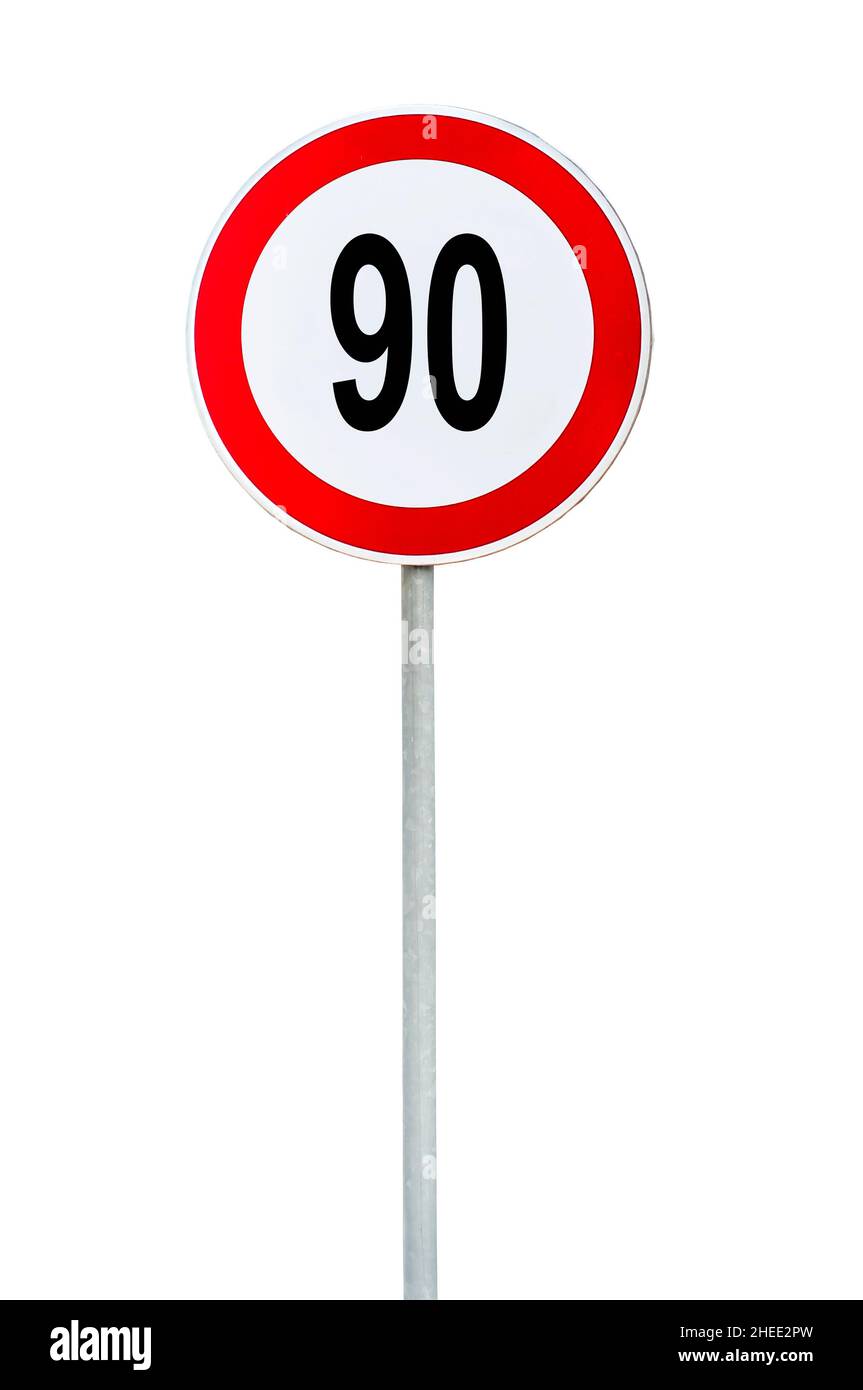 Round speed limit road sign isolated on white Stock Photo - Alamy