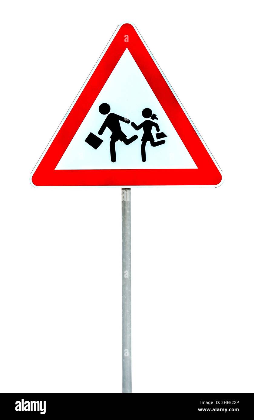 Pedestrian Danger Sign, red triangle safety traffic sign isolated on ...