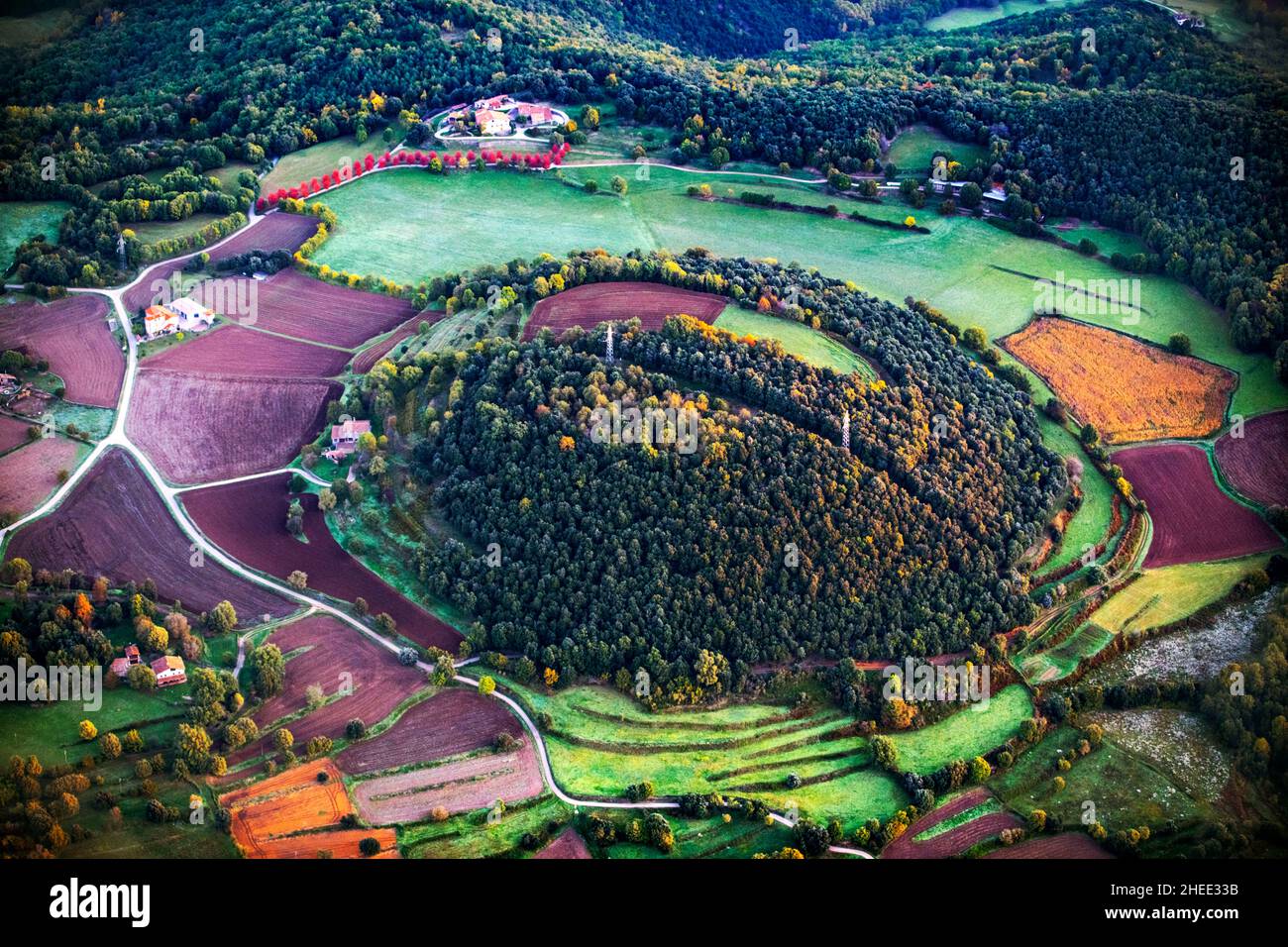 Hot air balloon flying with Pujalos volcano and mountains on the ...