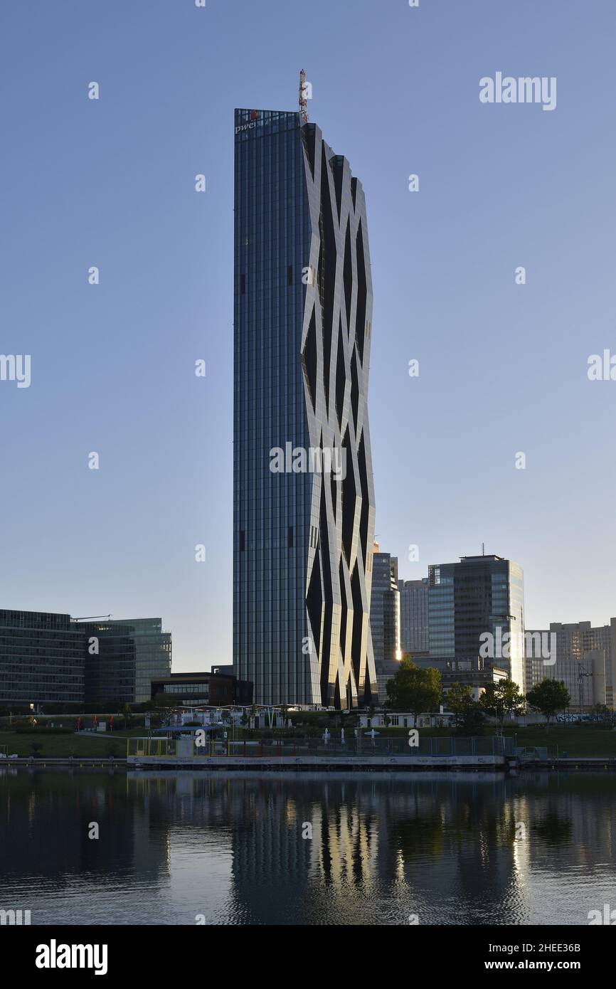 DC Tower 1 - modern landmark skyscraper reflecting in river Danube at ...