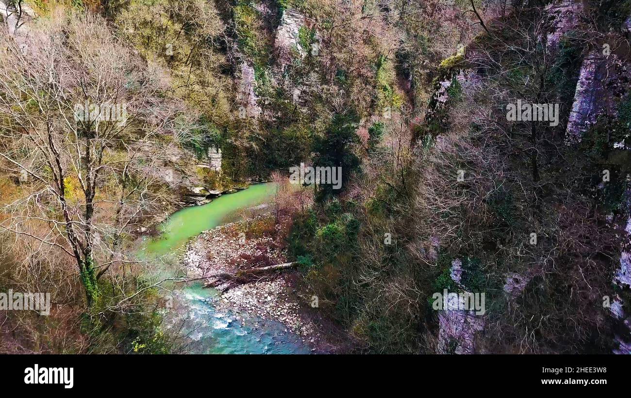 Aerial flying close flowing river hi-res stock photography and images ...