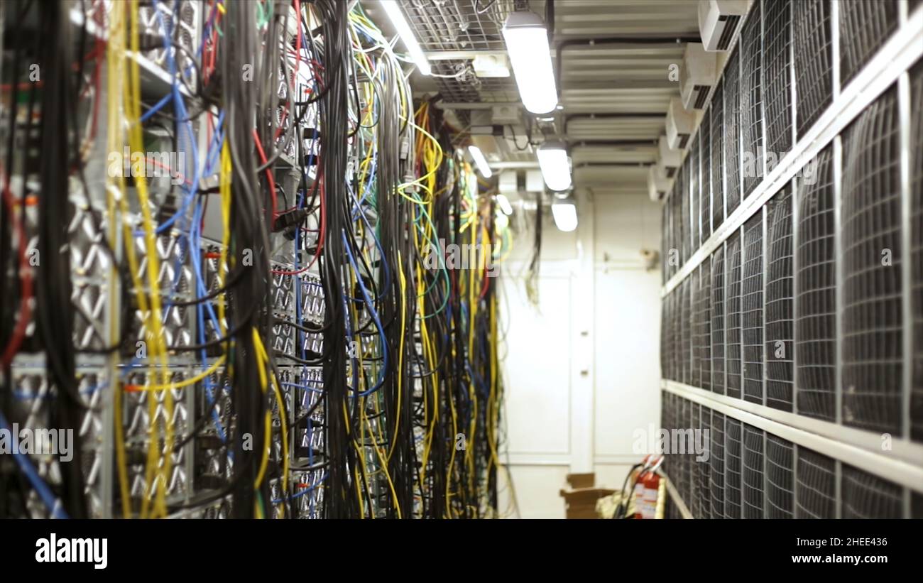 Fiber optic equipment in a data center, IT and modern technologies ...