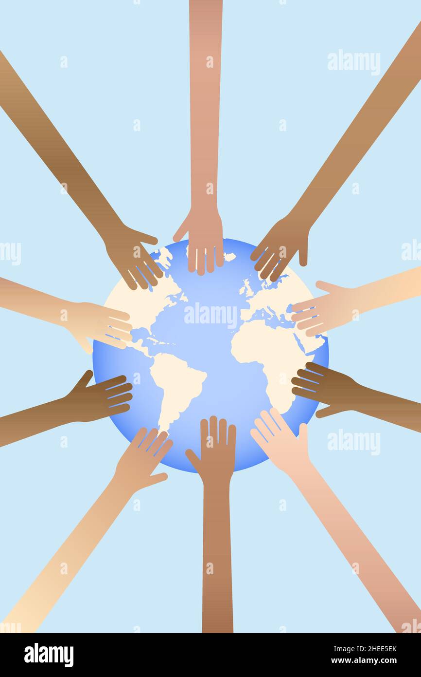 Hands around globe illustration Stock Vector Images - Alamy