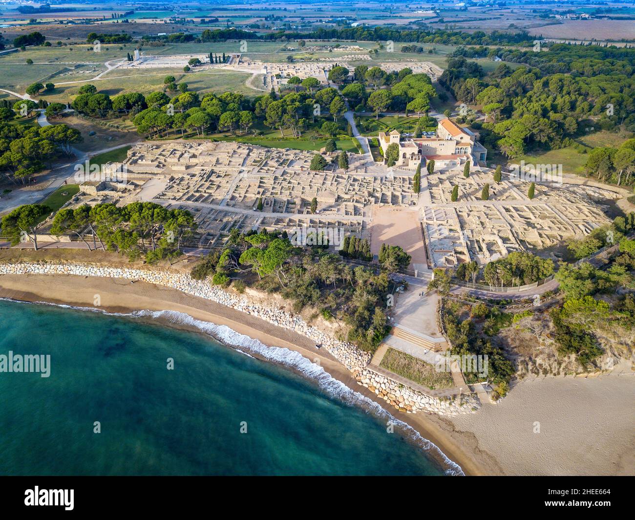 Ancient Roman city at the Archaeology site of Empúries. Girona province ...