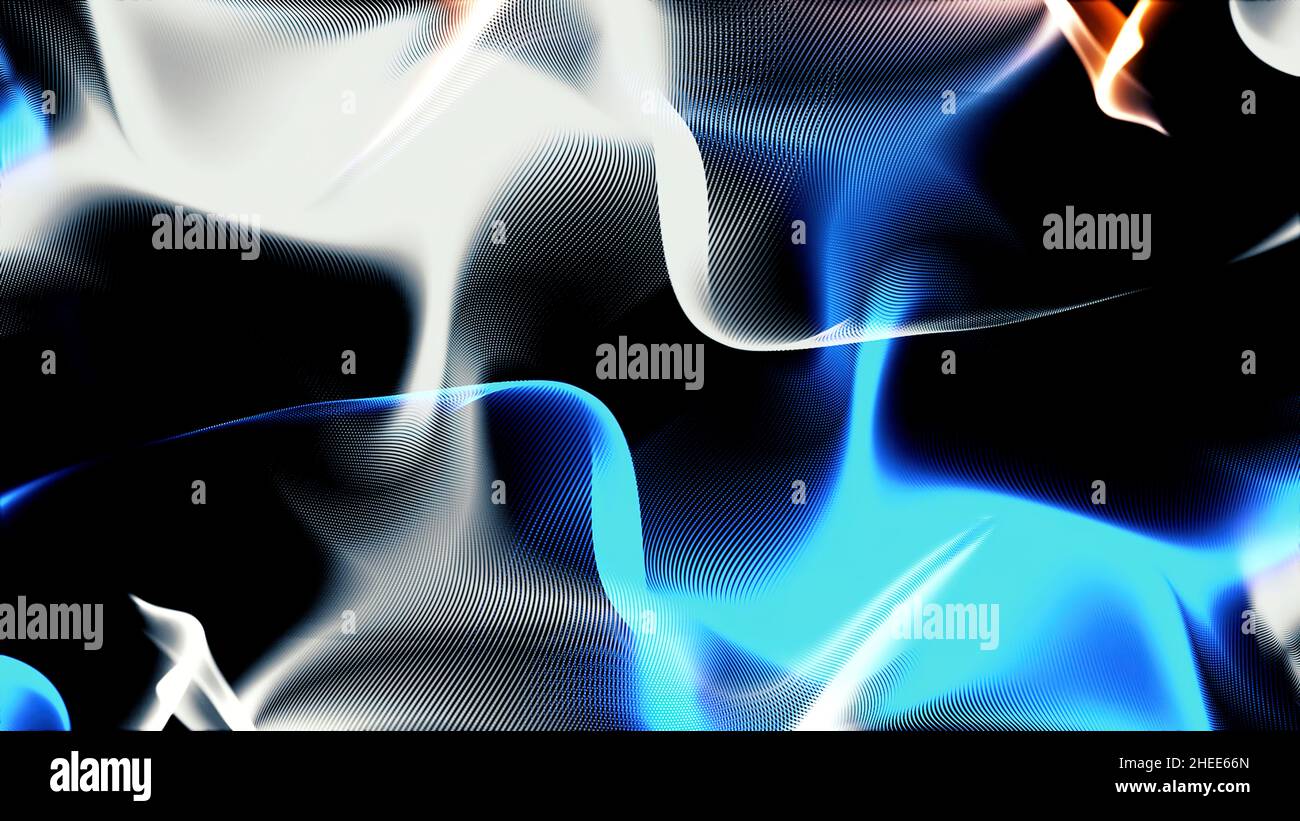 Wavy dynamic surface, abstract colorful texture with neon wave ripples flowing on black ...