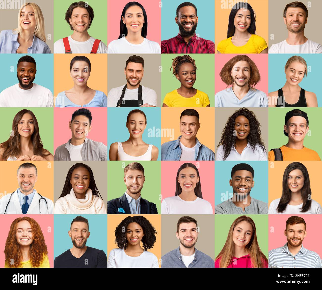 Successful Young Multicultural People Posing Over Colorful Backgrounds ...