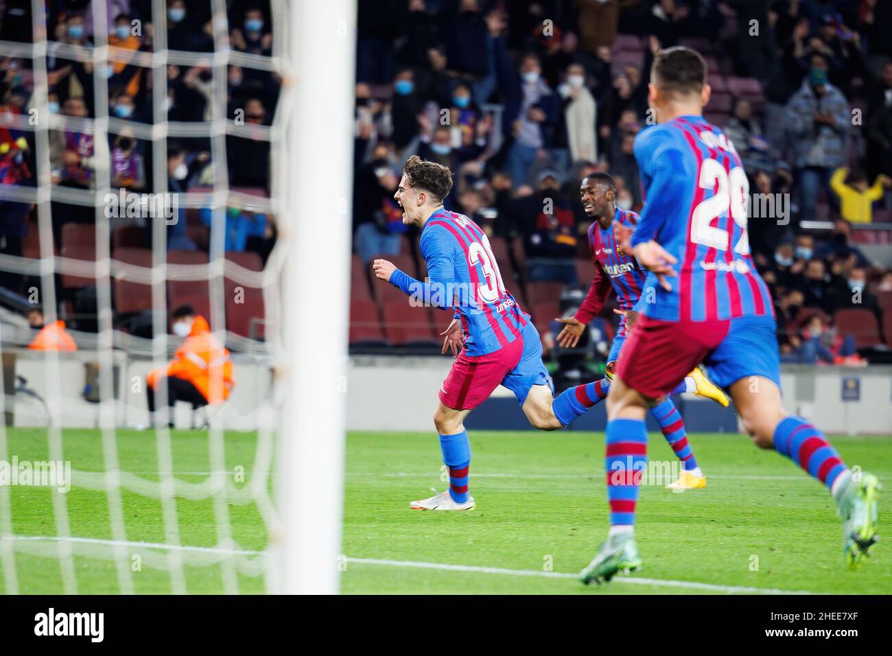 BARCELONA - DEC 18: Pablo Paez Gavi celebrates after scoring a goal at ...