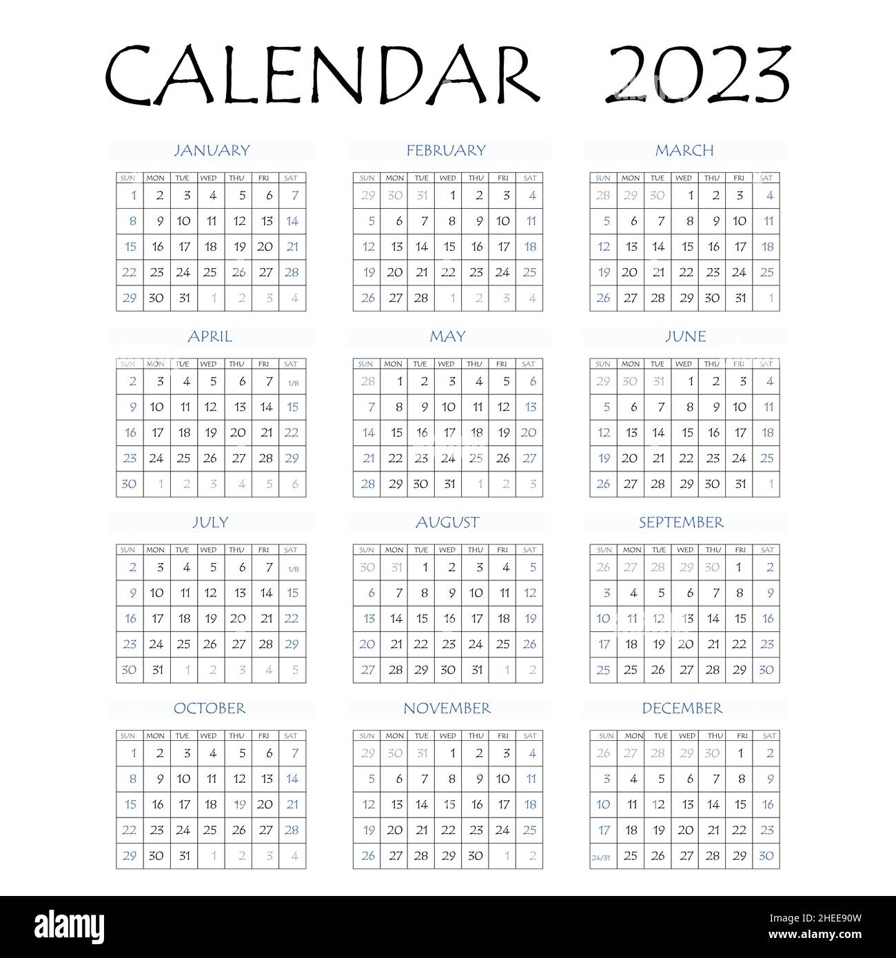 2023 calendar planner. Corporate week. Template layout, 12 months ...