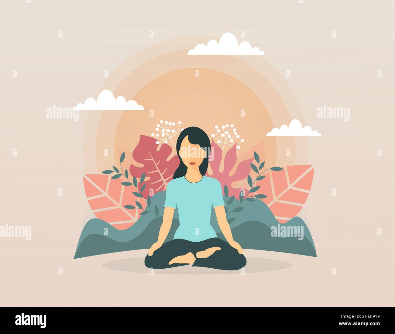 Woman Meditating in Nature - Connection to Nature - Fall Colors Stock ...