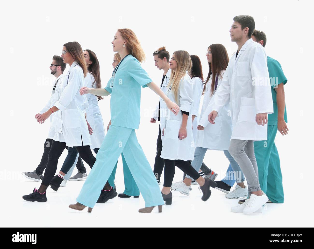 large group of paramedics striding forward. photo with copy-spac Stock ...