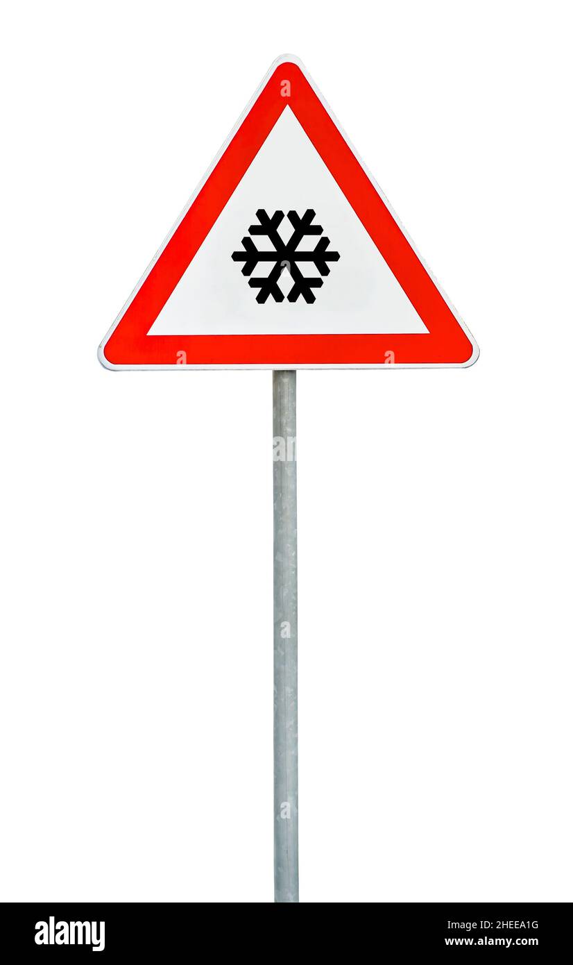 Triangle on rod road sign for cold Stock Photo - Alamy