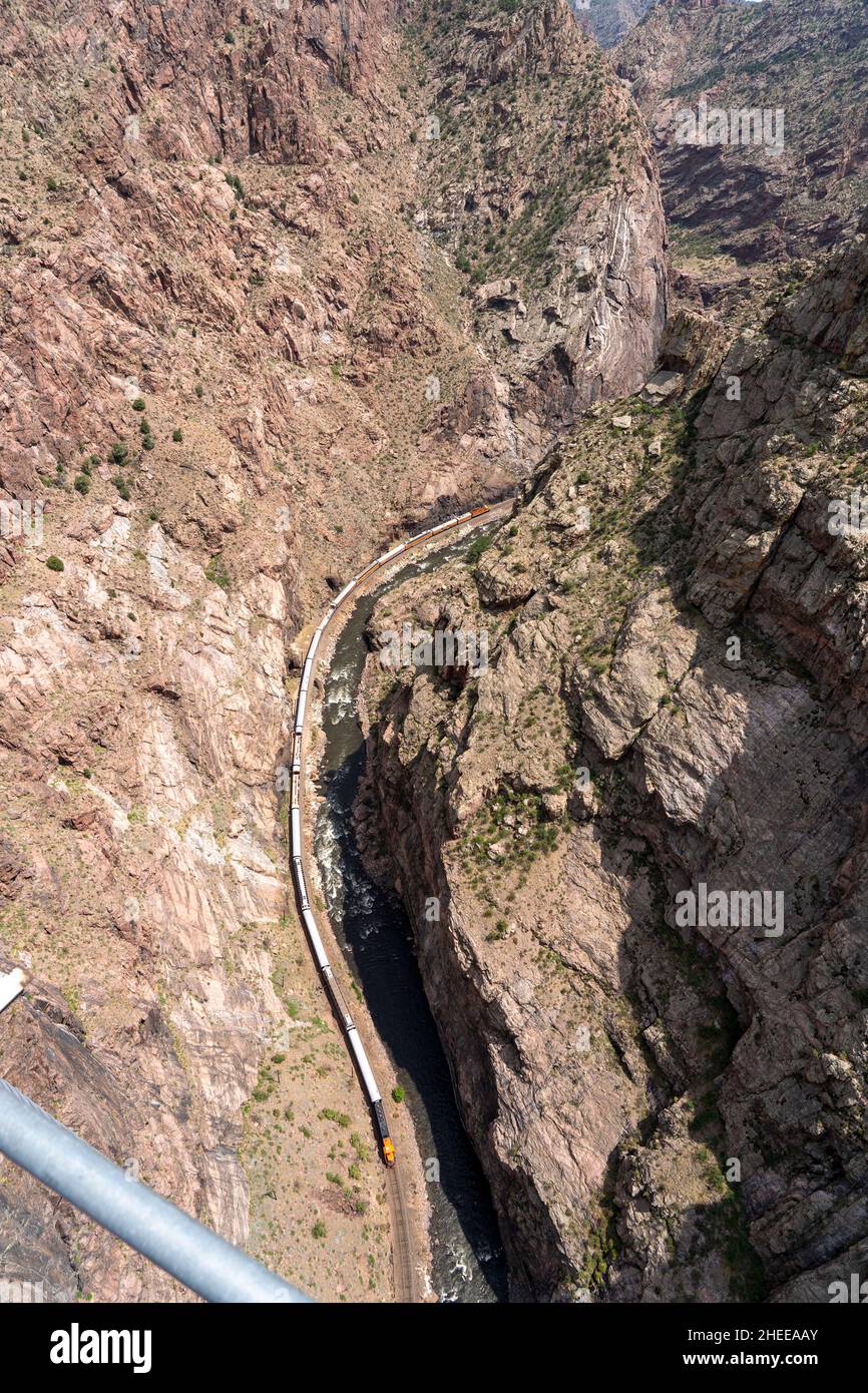 Looking down the bottom of the Royal Gorge from the Bridge Stock Photo ...