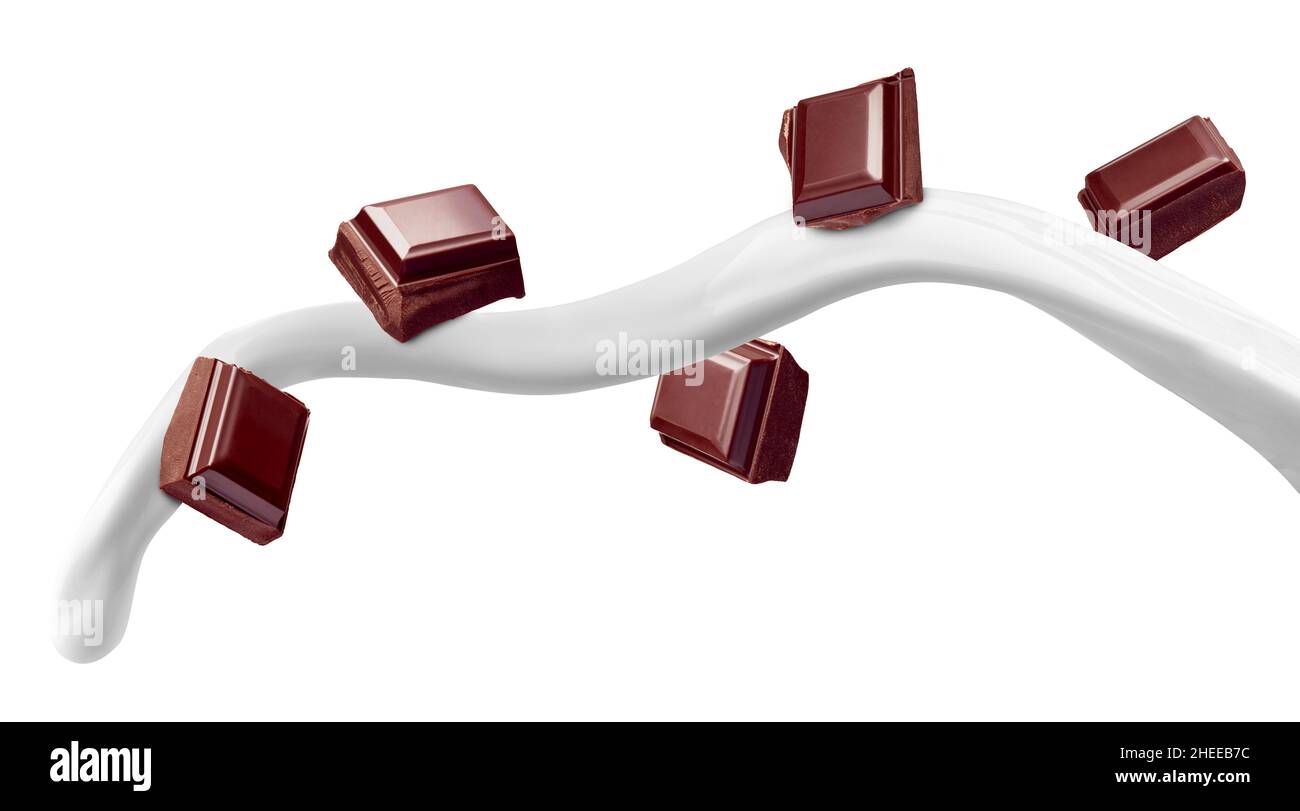 chocolate piece milk splash flow Stock Photo - Alamy