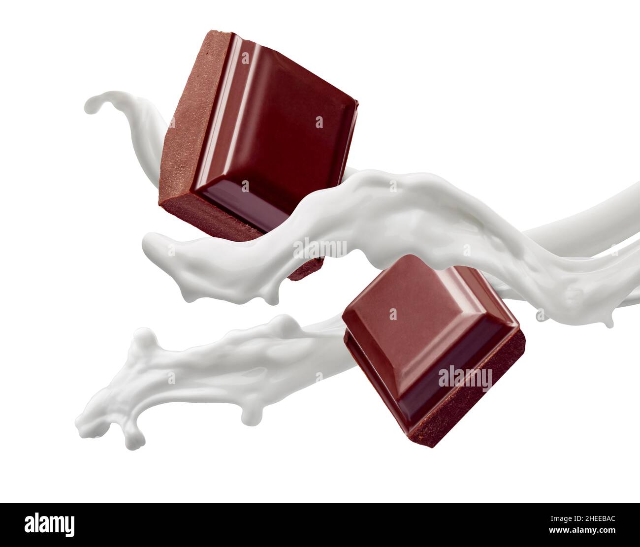 chocolate piece milk splash flow Stock Photo - Alamy