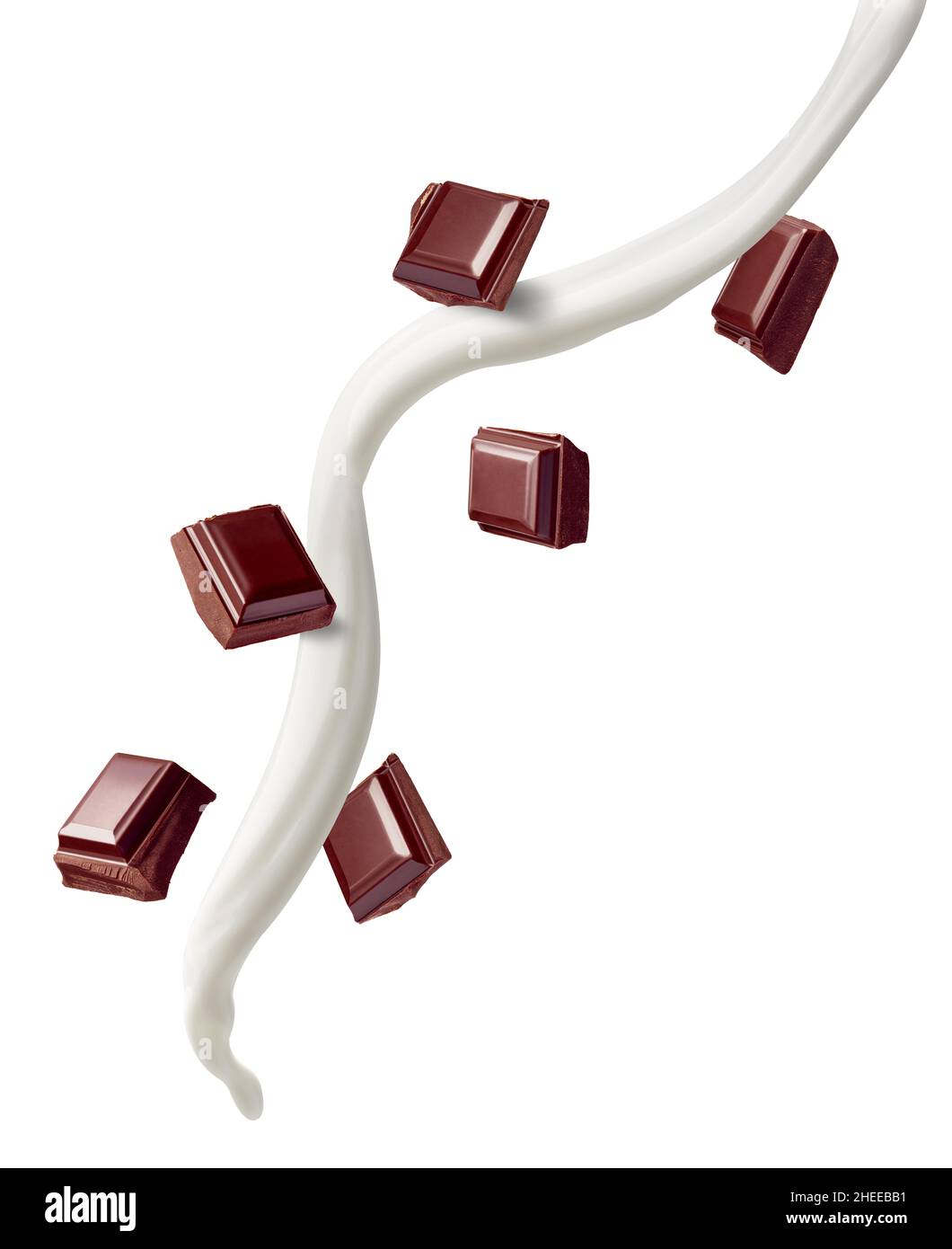 chocolate piece milk splash flow Stock Photo - Alamy