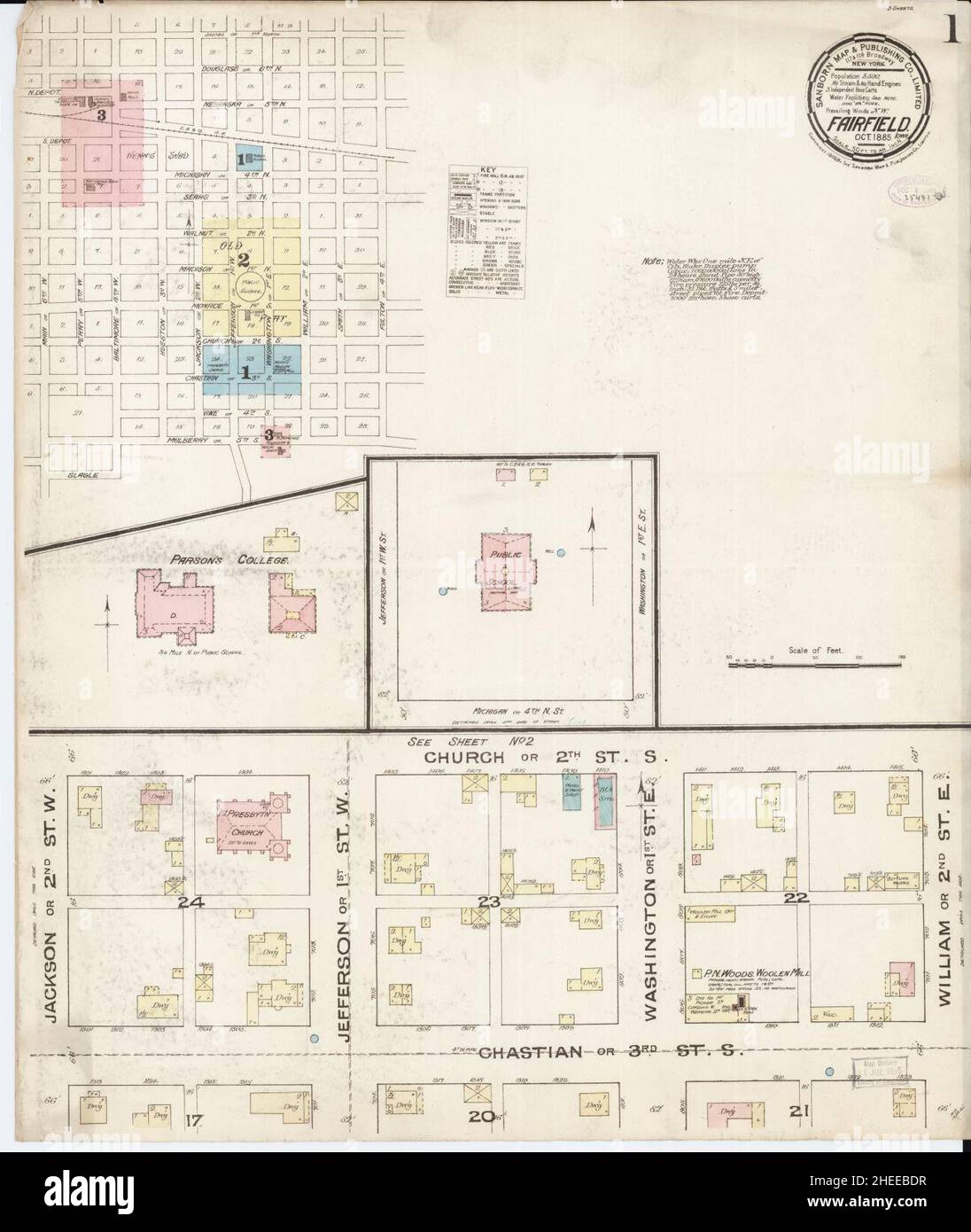 Sanborn Fire Insurance Map from Fairfield, Jefferson County, Iowa Stock ...