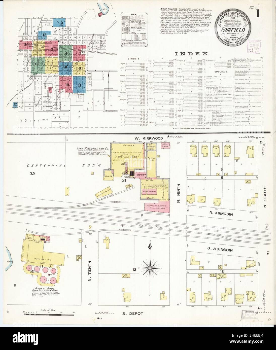 Sanborn Fire Insurance Map from Fairfield, Jefferson County, Iowa Stock ...