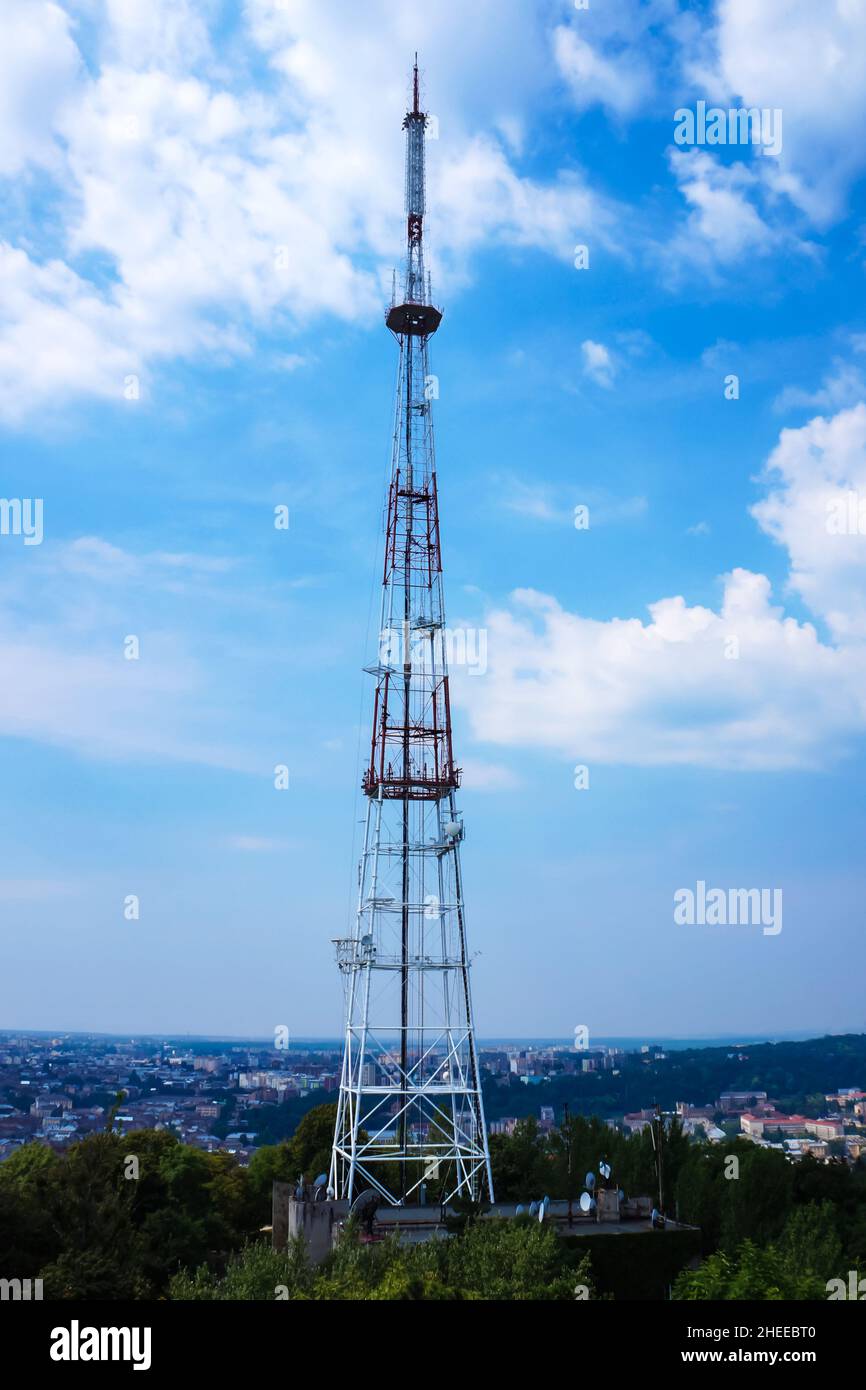 TV tower. Television lattice steel construction. Repeater Stock Photo ...