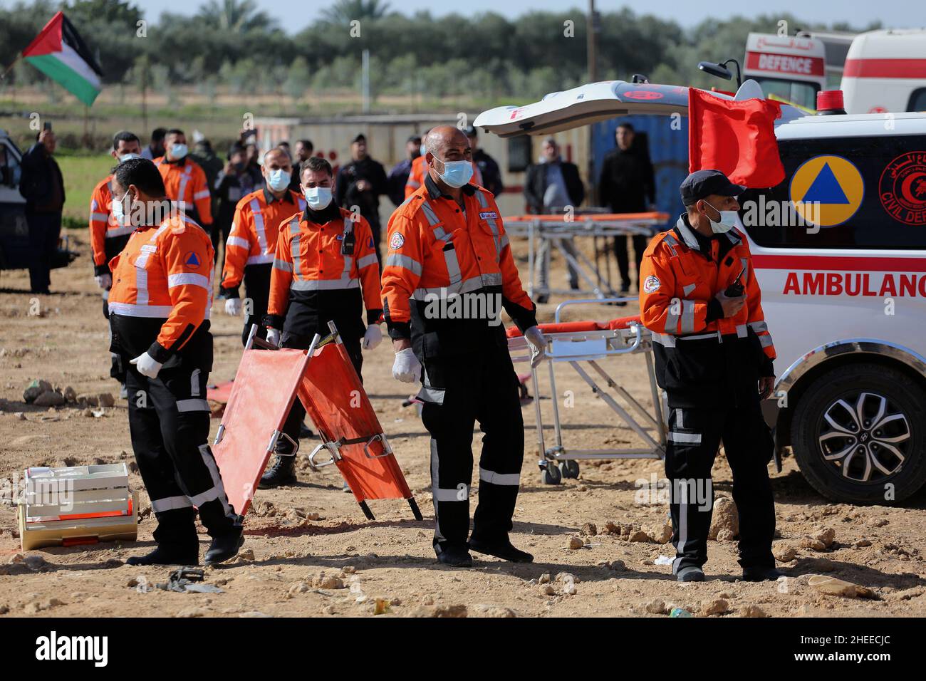 The Palestinian Civil Defense is conducting a field maneuver in ...