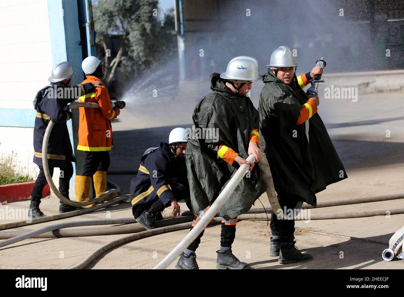 The Palestinian Civil Defense is conducting a field maneuver in ...