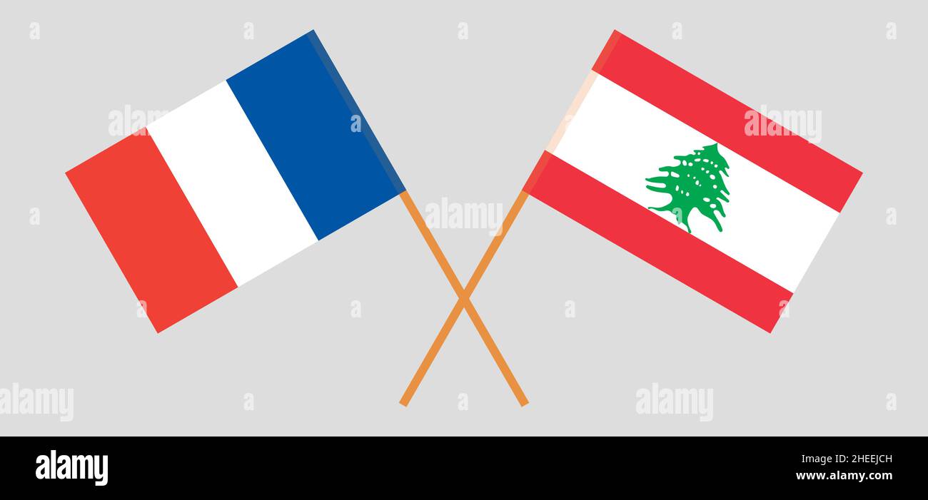 Crossed flags of Lebanon and France. Official colors. Correct ...