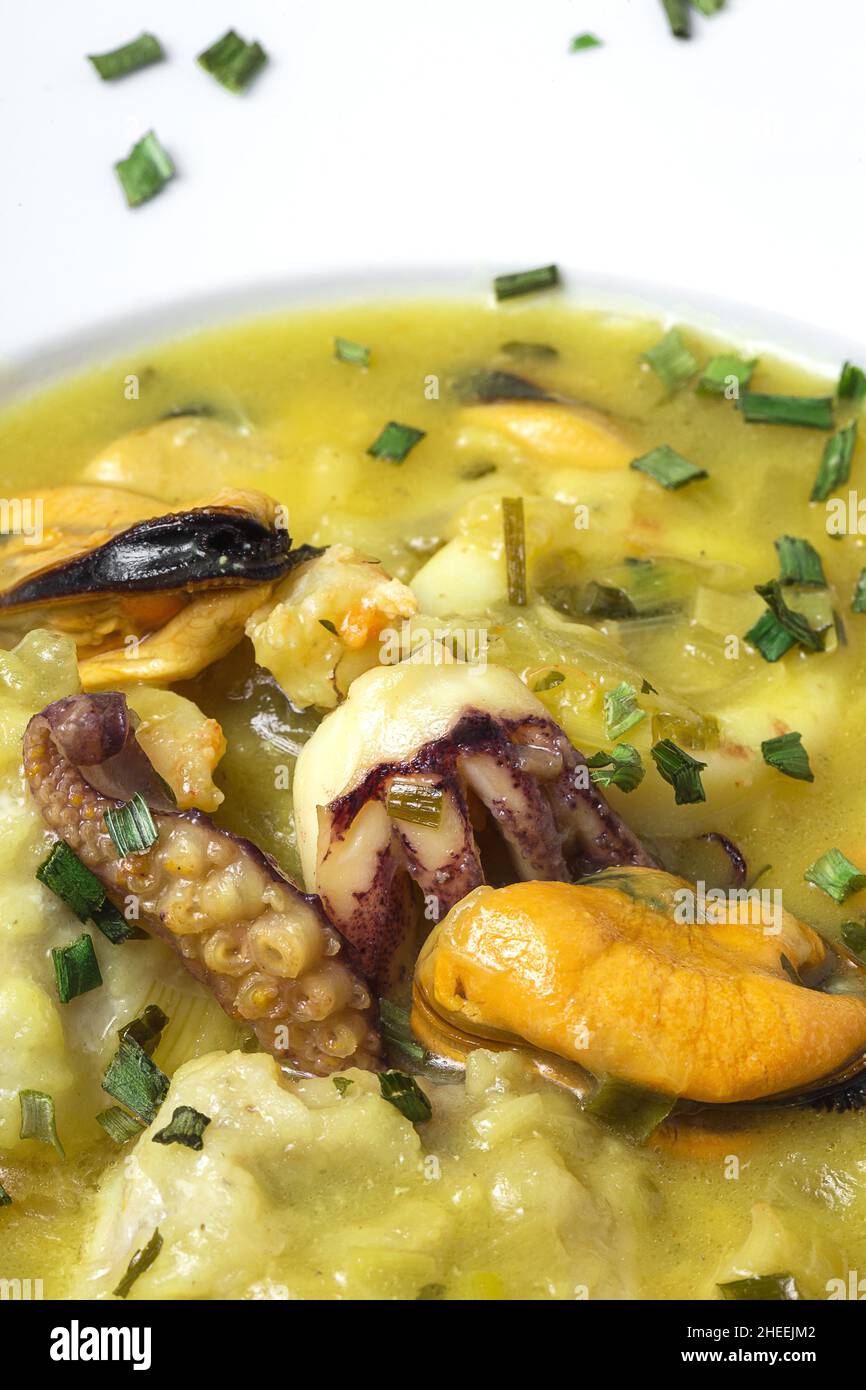 Top view of close up dish of typical cuisine of the Basque country of ...