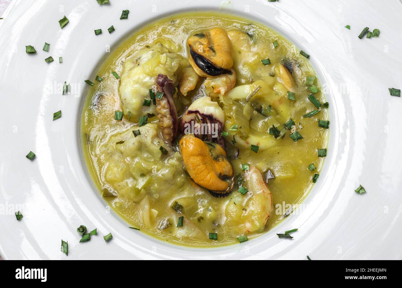 Top view of close up dish of typical cuisine of the Basque country of ...