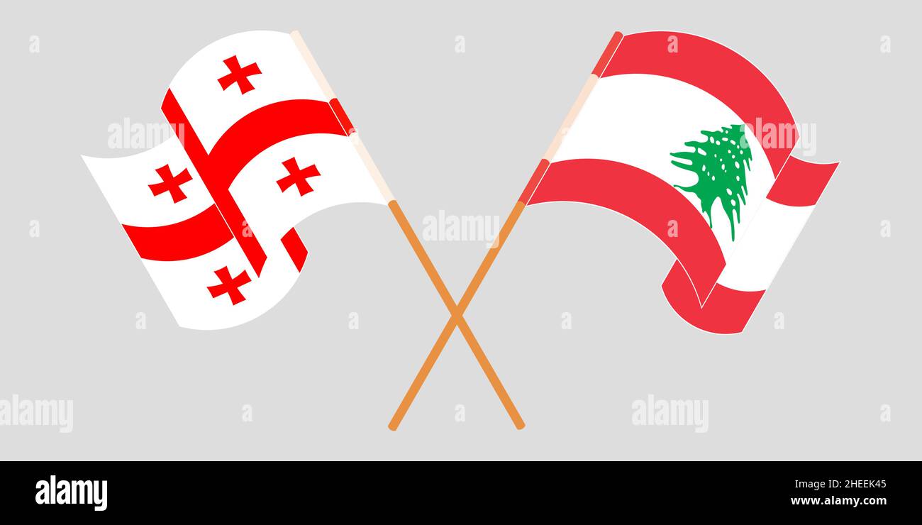 Crossed and waving flags of Lebanon and Georgia. Vector illustration ...