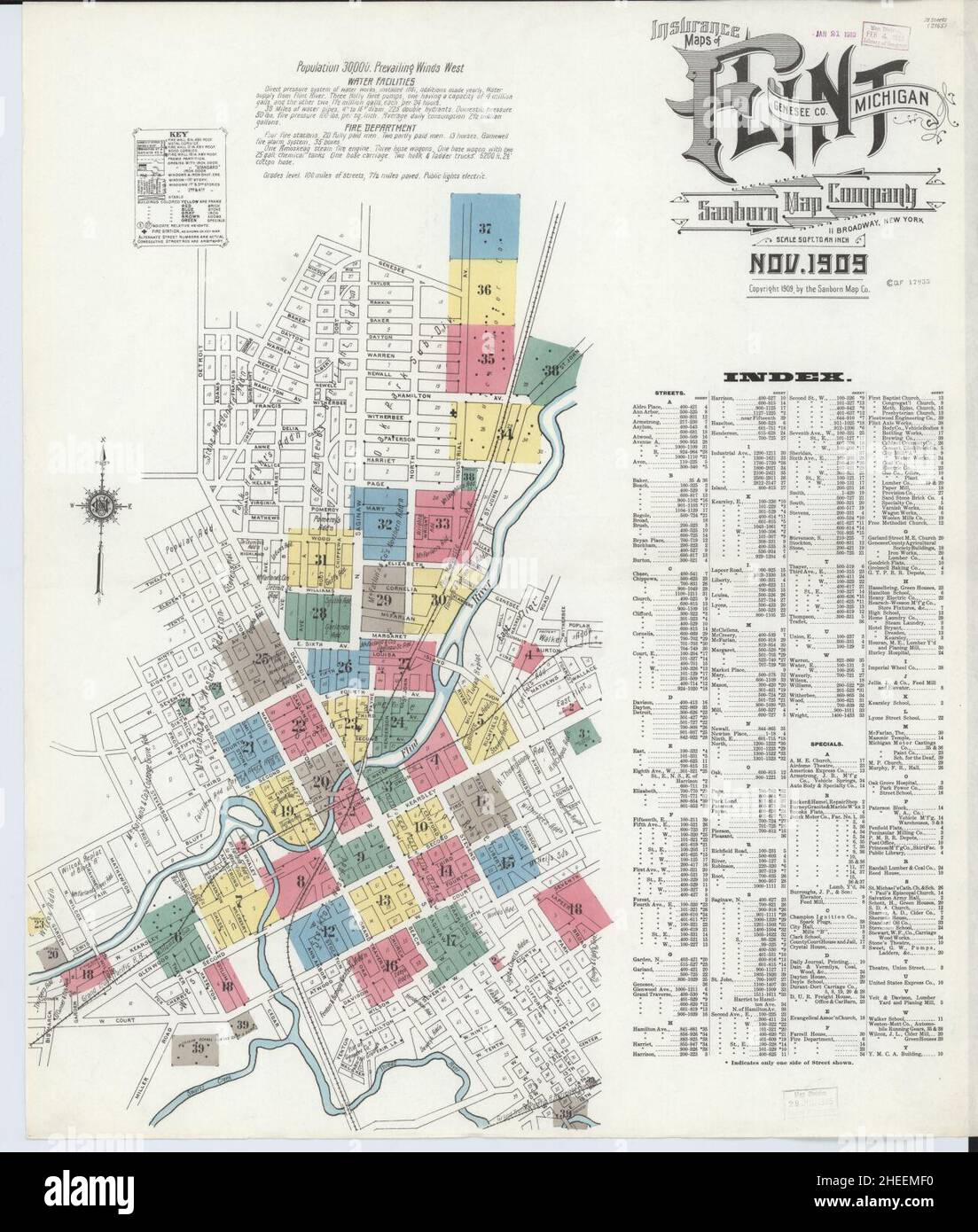 Sanborn Fire Insurance Map from Flint, Genesee County, Michigan Stock ...