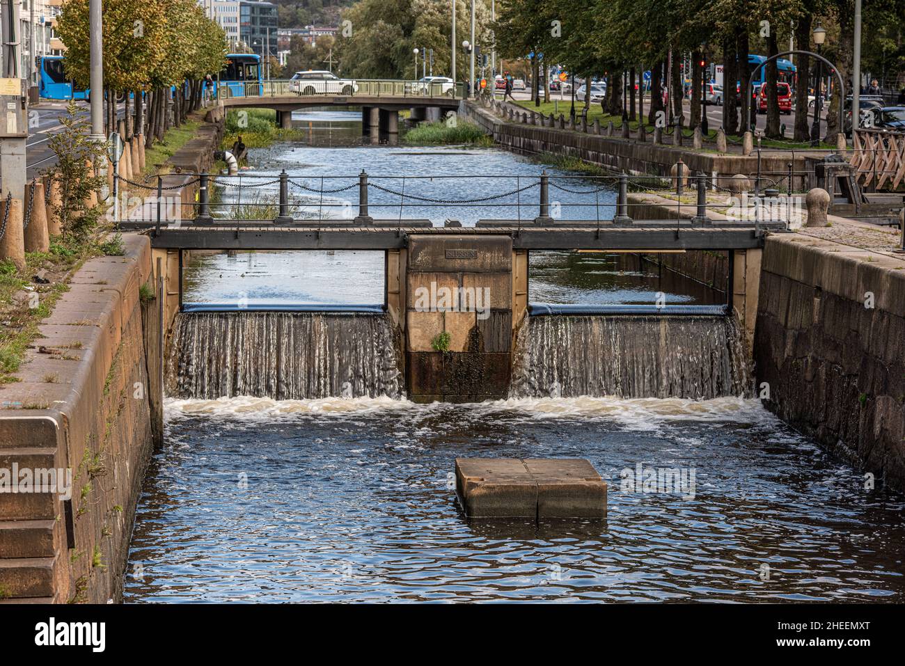 Old locks in the center of a city reglating water levels between canals ...