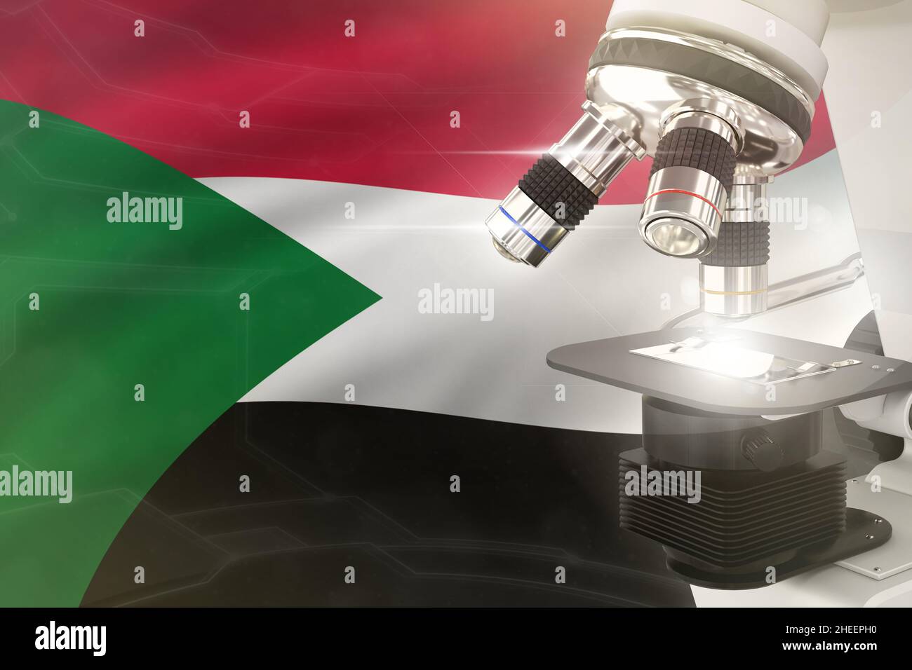 Sudan science development concept - microscope on flag background ...