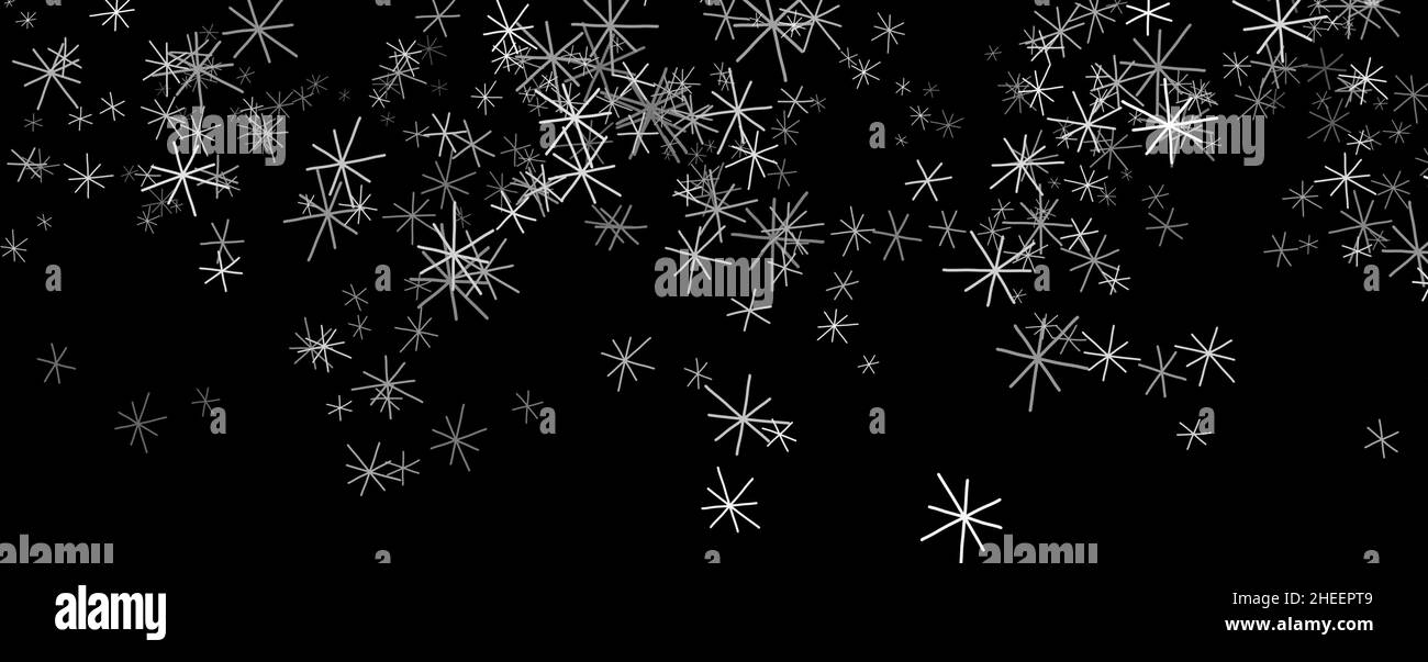 Winter snowy backdrop, white doodle snowflakes on black background ...