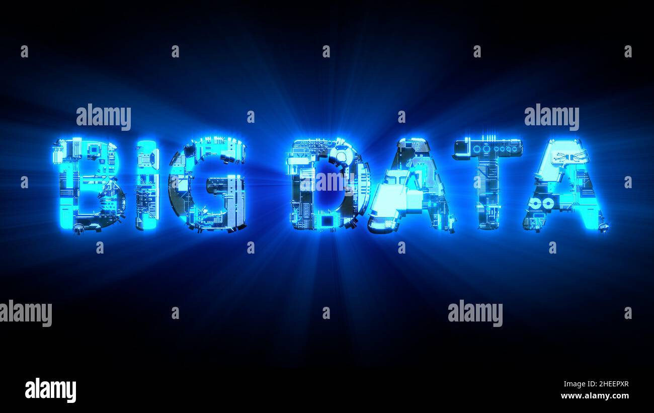 Big Data shining blue digital cyber text, isolated - industrial 3D ...