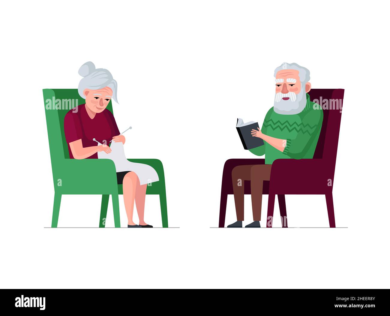 Old Woman Sitting Hair Knit Stock Vector Images Alamy