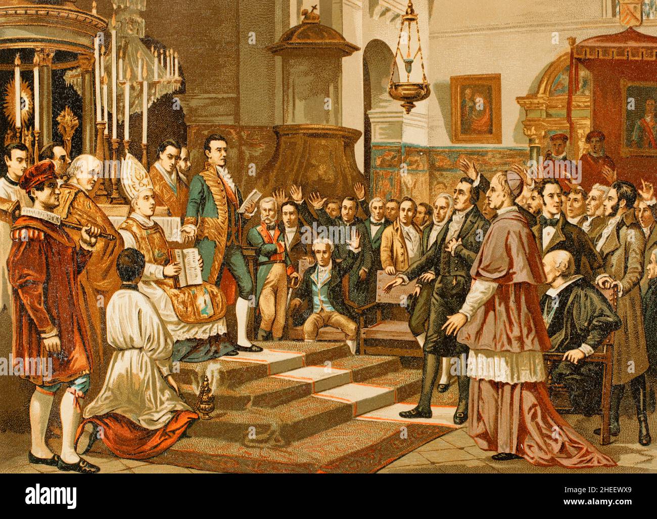 History of Spain. Cortes of Cadiz (1810-1814). Oath of the deputies to ...
