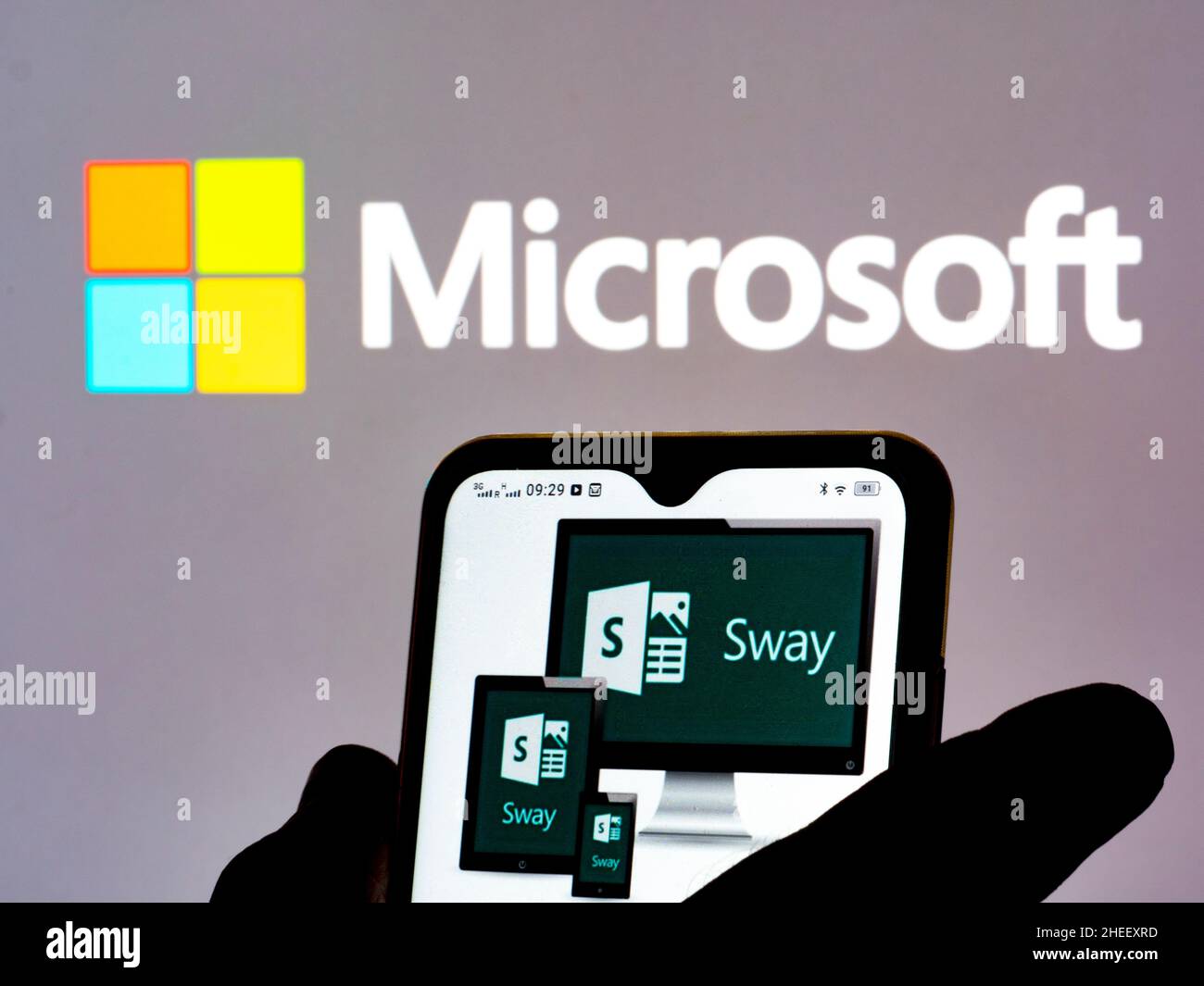 In this photo illustration, Microsoft Sway logo seen displayed on a ...
