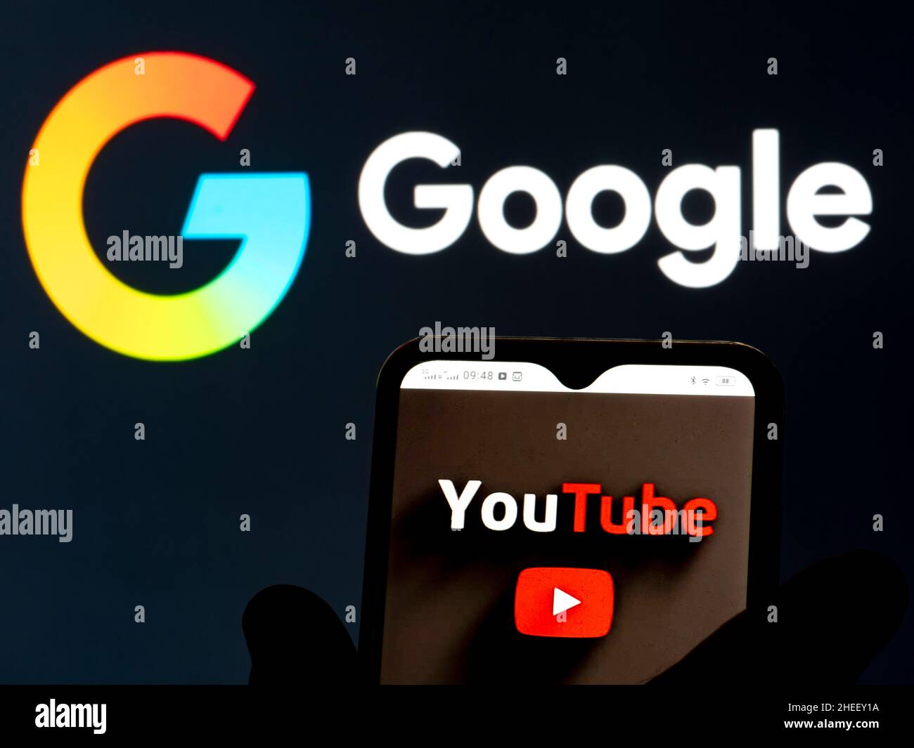 In this photo illustration, YouTube logo seen displayed on a smartphone ...