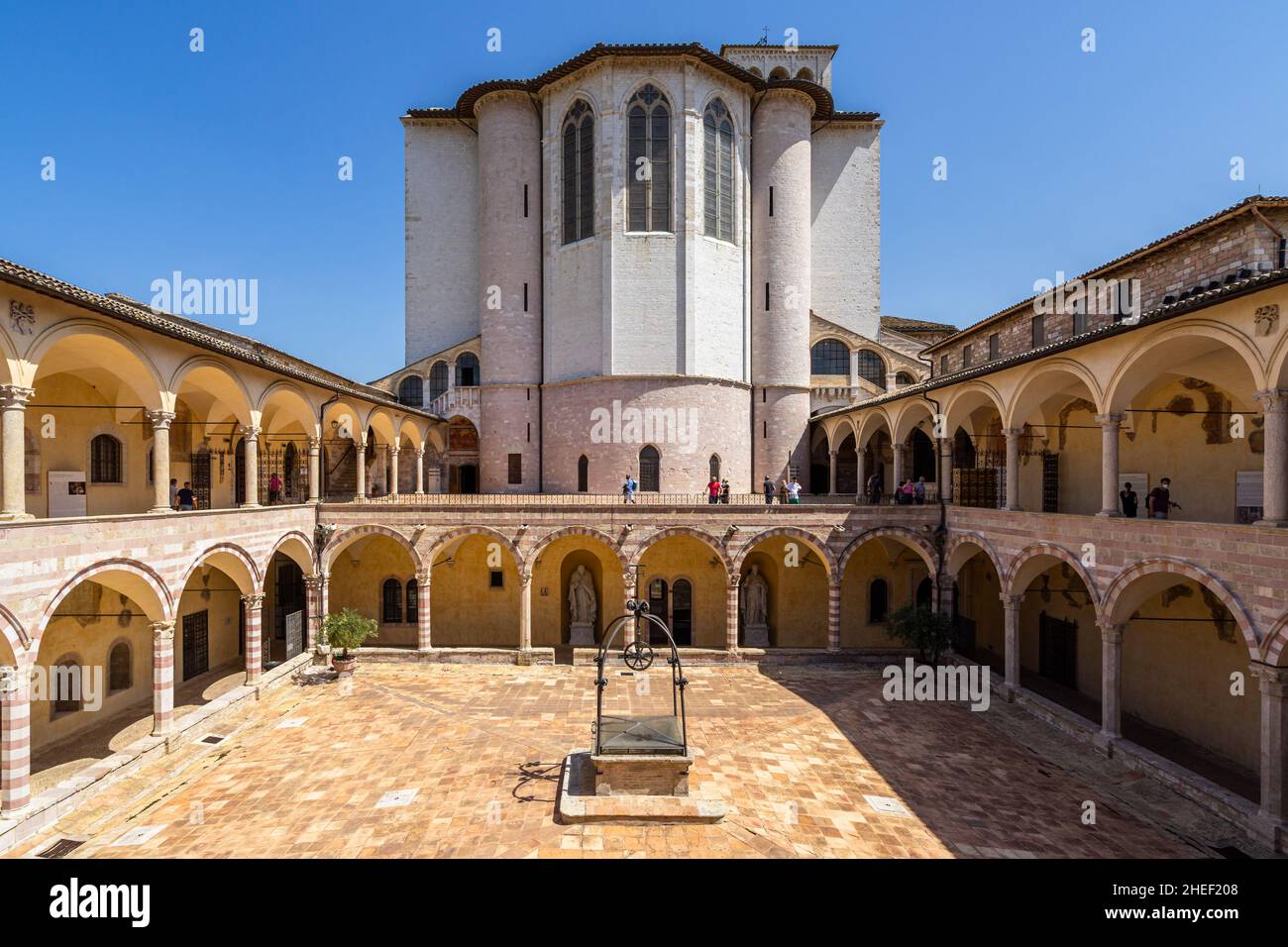 Inner courtyard of the Sacro Convento, the friary next to the Basilica of Saint Francis of ...