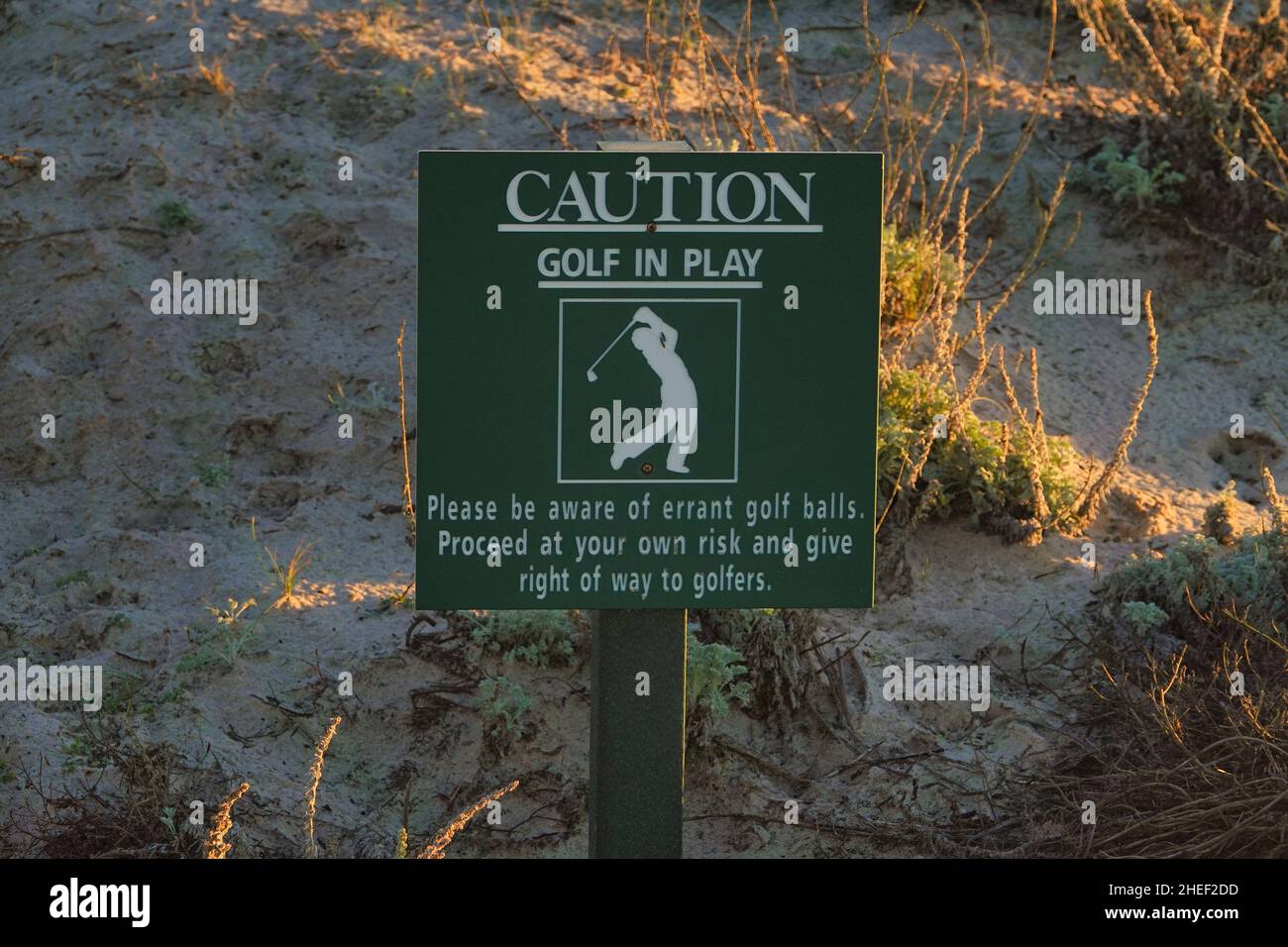 Environmental warning notice on golf course on the Monterey Peninsula ...