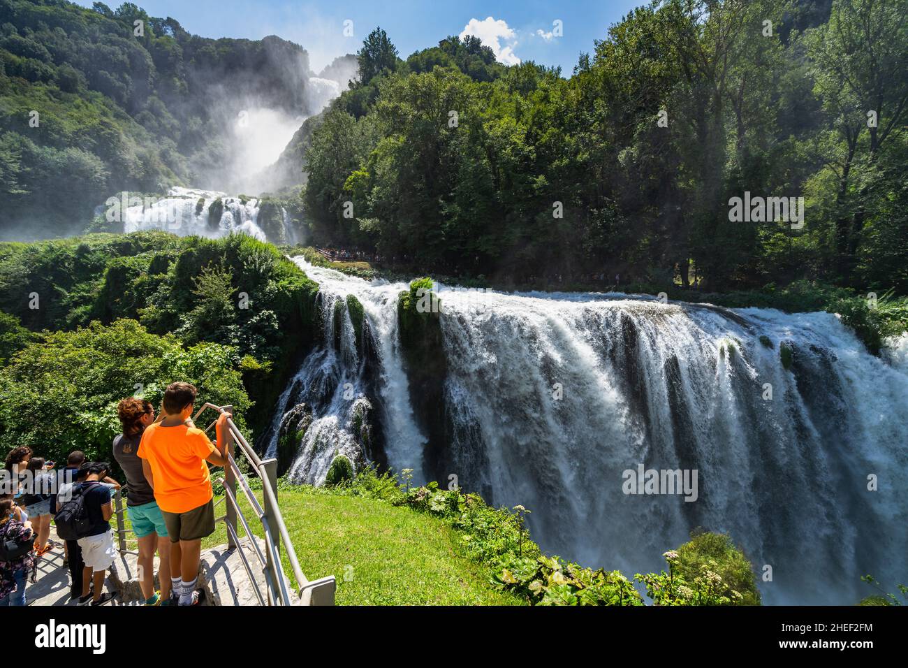 Terni, Italy, Aug. 2021 – Tourists visiting the scenic Cascata delle ...
