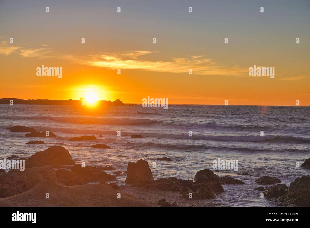 The evening sunset on Asilomar beach, looking toward Point Joe, and 17 ...
