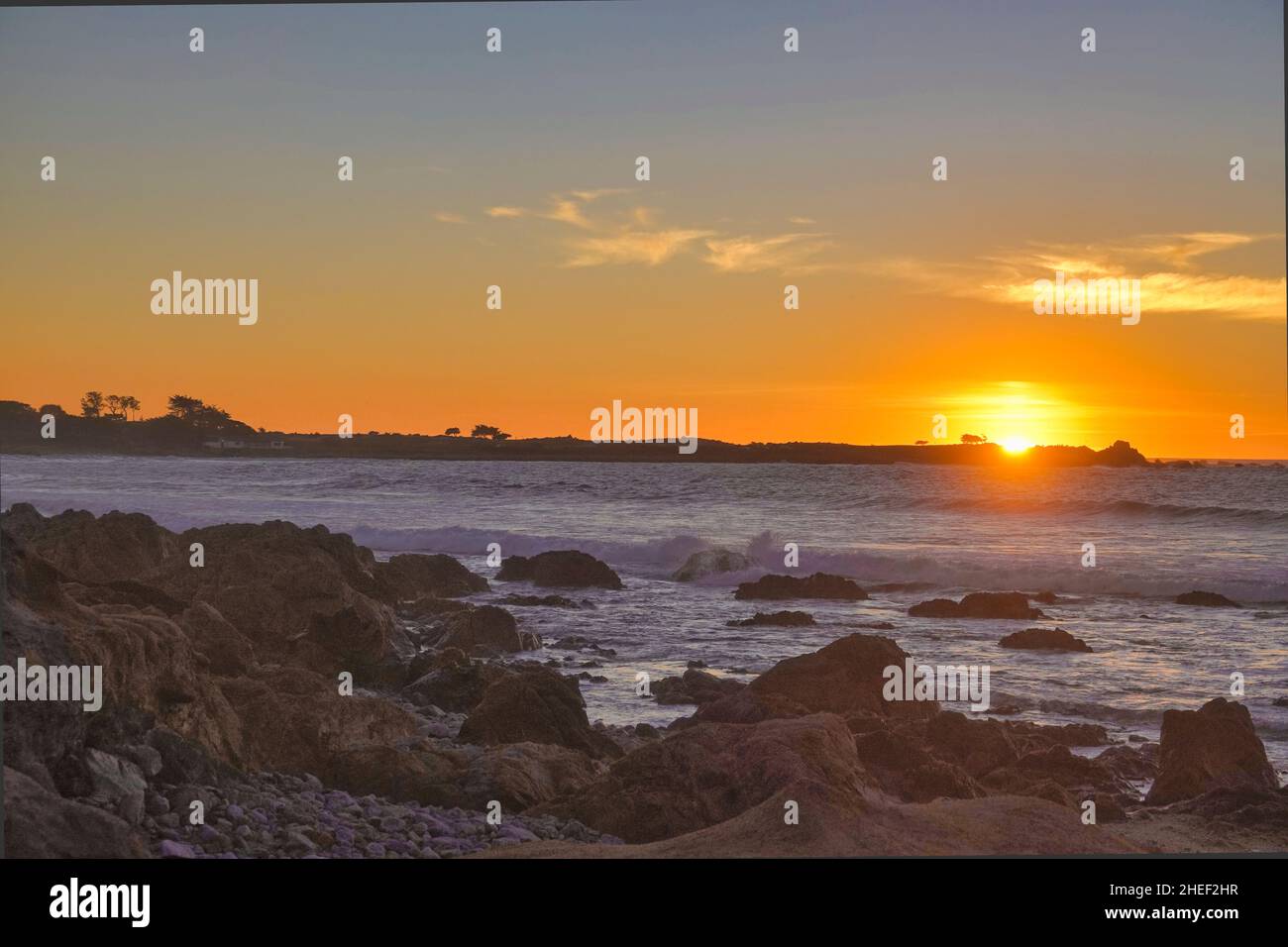 The evening sunset on Asilomar beach, looking toward Point Joe, and 17 ...
